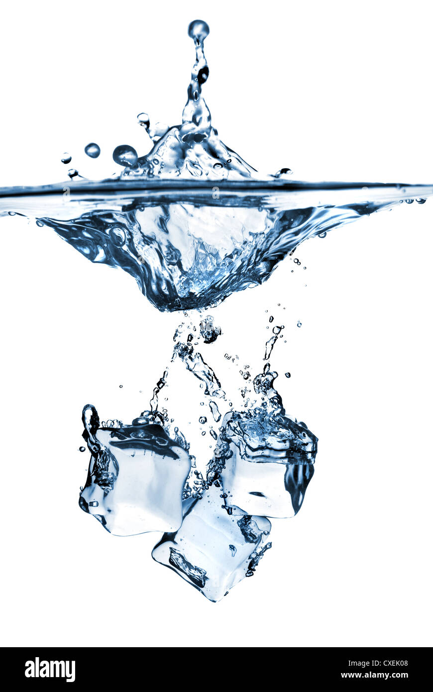 ice cubes dropped into water with splash isolated on white Stock Photo ...