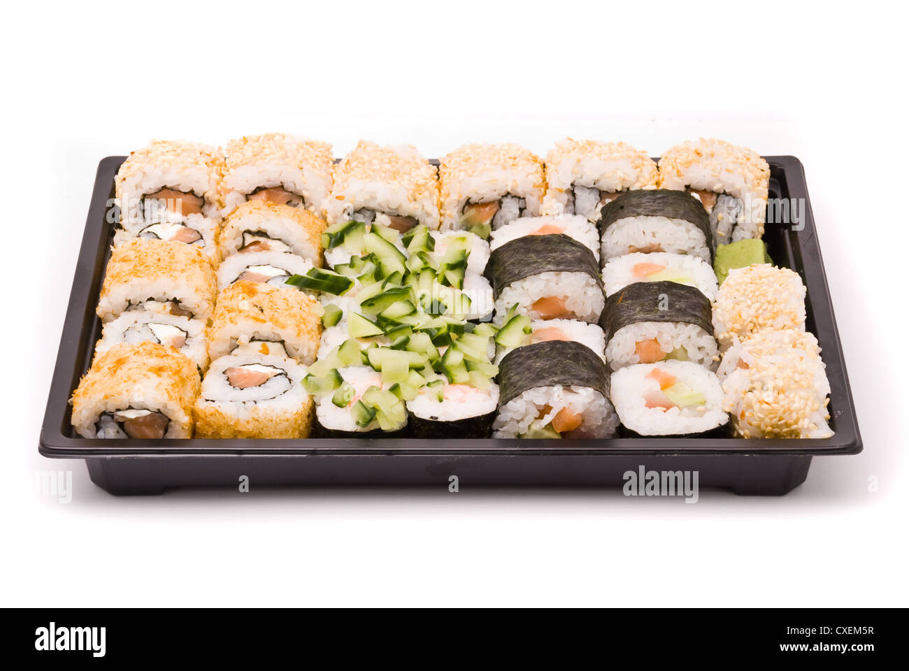 Sushi in box isolated on a white background Stock Photo - Alamy