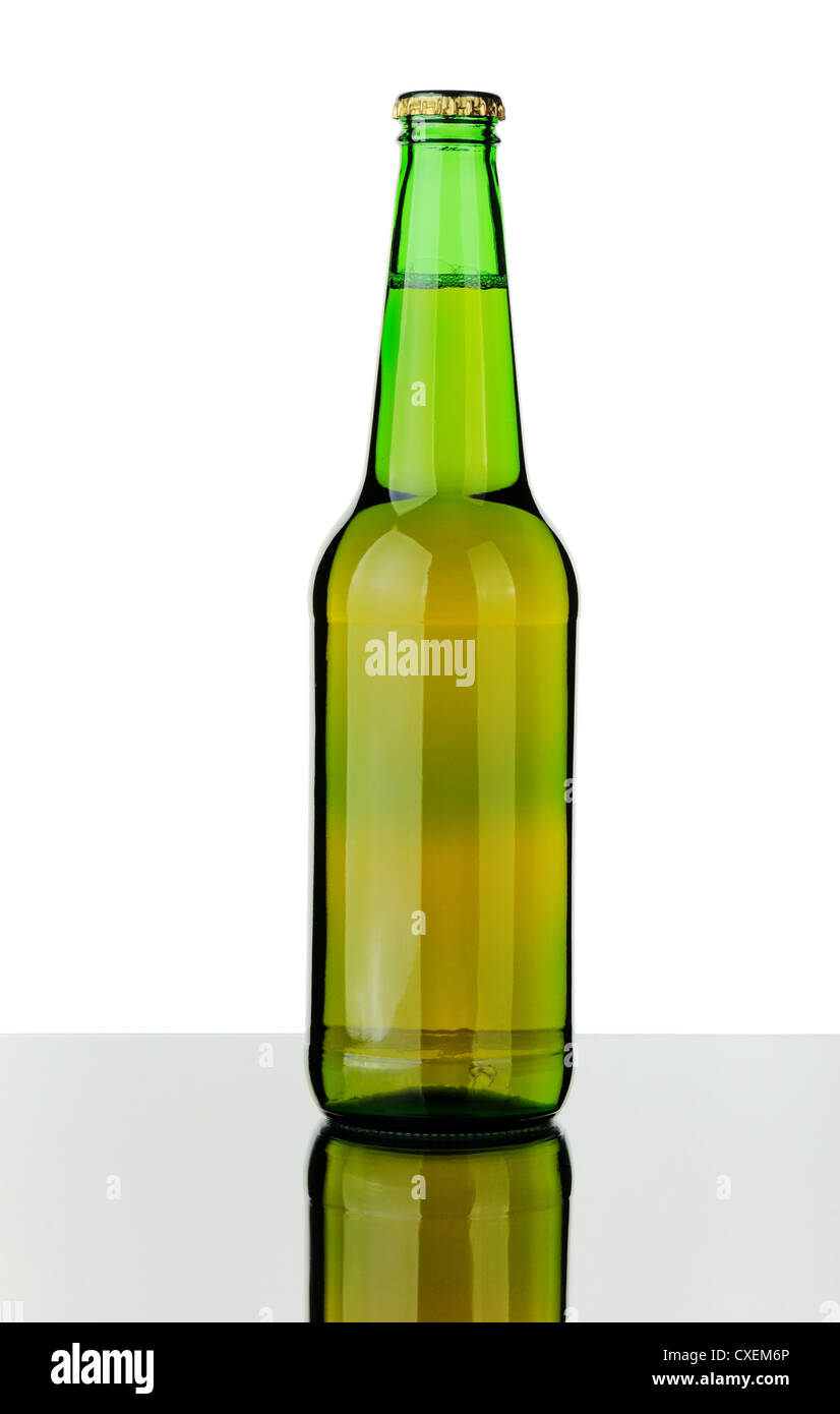 Bottle of lager beer from green glass, isolated on a white background ...