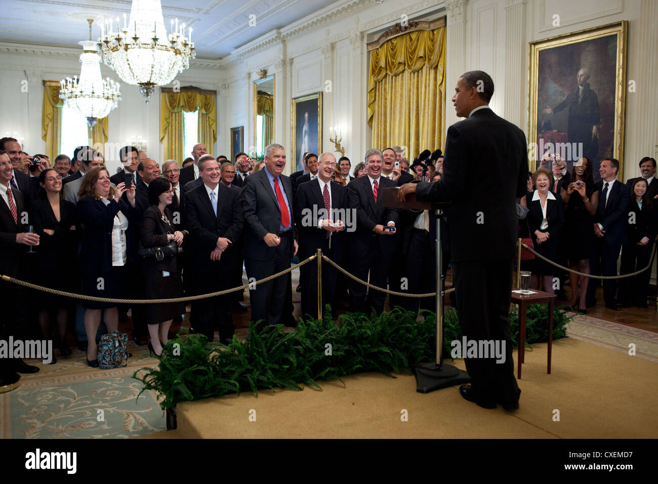 US President Barack Obama addresses guests during a patent reception ...