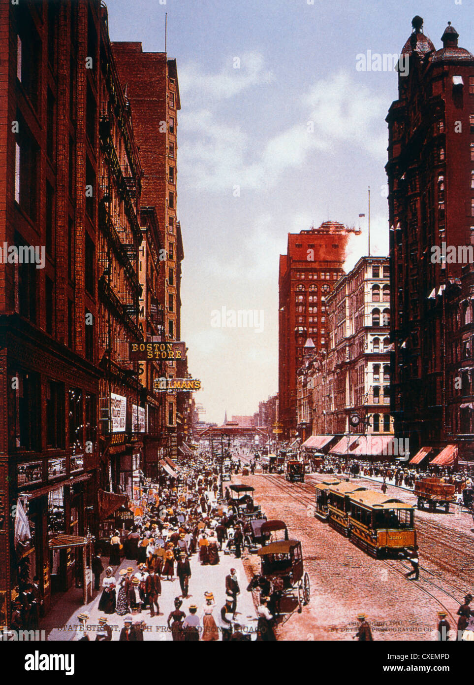 State Street, Chicago, Illinois, USA, Photochrome, Circa 1900 Stock ...
