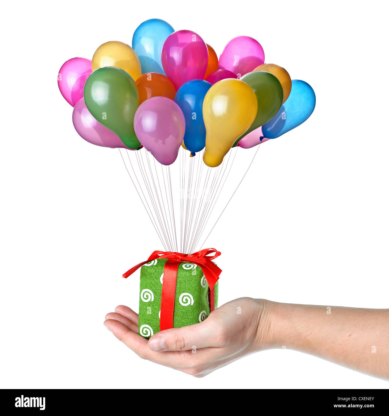 Gift balloon holding human color hi-res stock photography and images ...