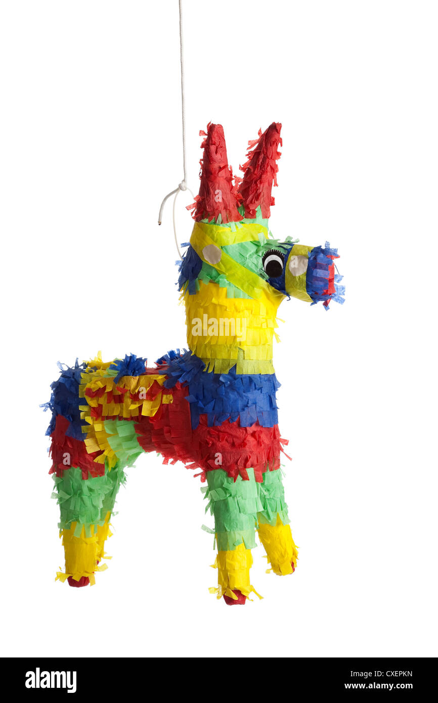 Multicolored Mexican burro pinata on a white background Stock Photo - Alamy