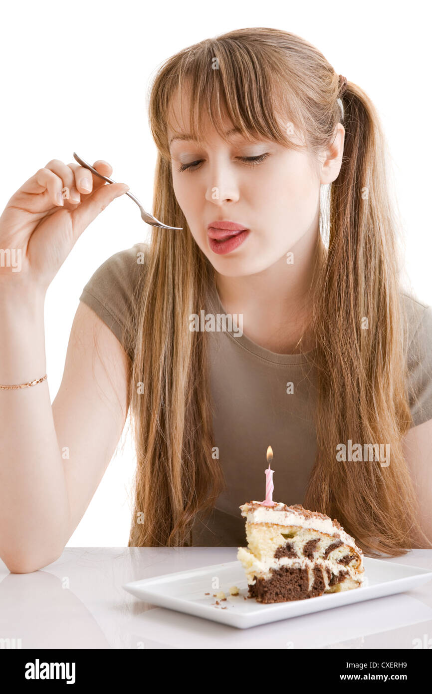 young girl with a pie Stock Photo - Alamy