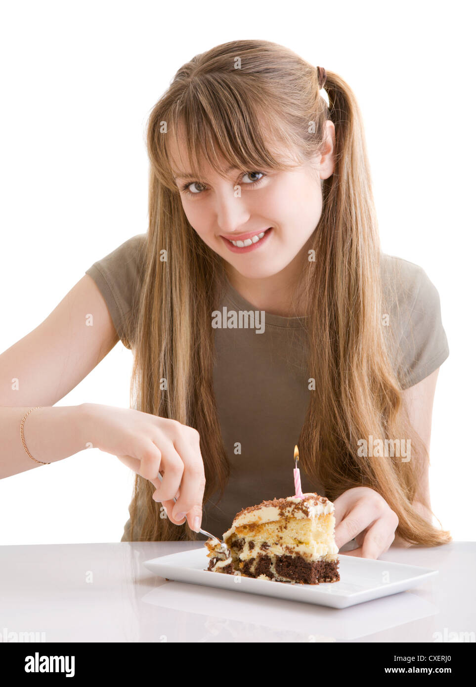 young girl with a pie Stock Photo - Alamy