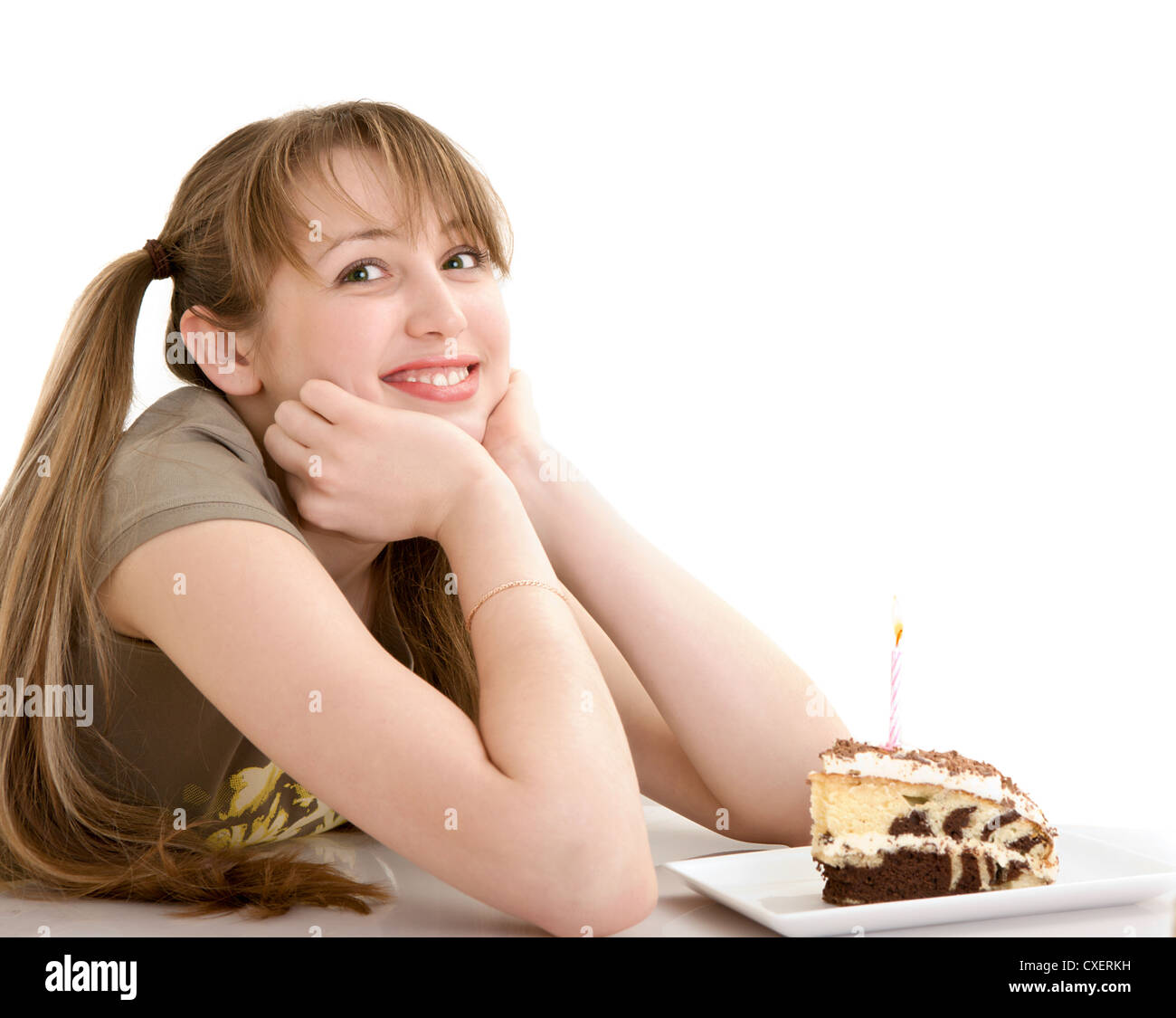 young girl with a pie Stock Photo - Alamy