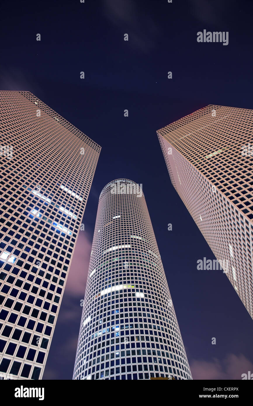 Round, square and triangular skyscrapers Stock Photo - Alamy