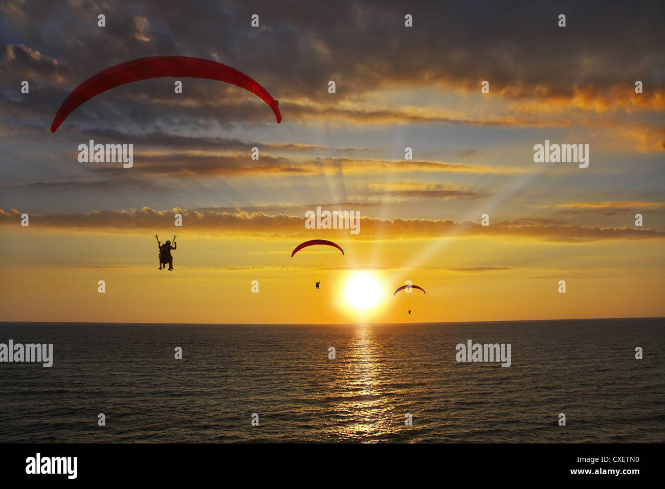 Operated parachutes above the sea Stock Photo - Alamy