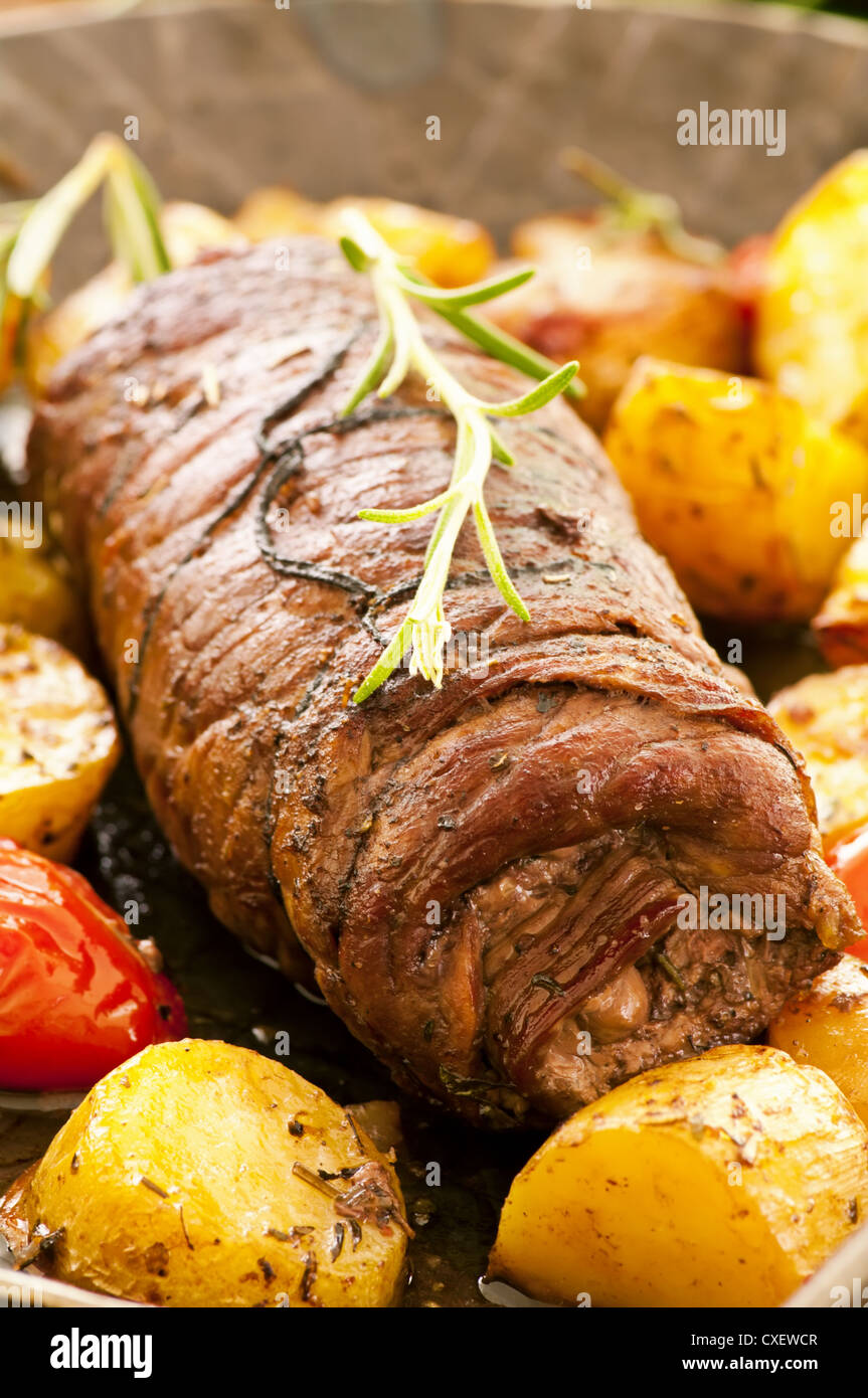 Veal roulade with roasted vegetable Stock Photo - Alamy