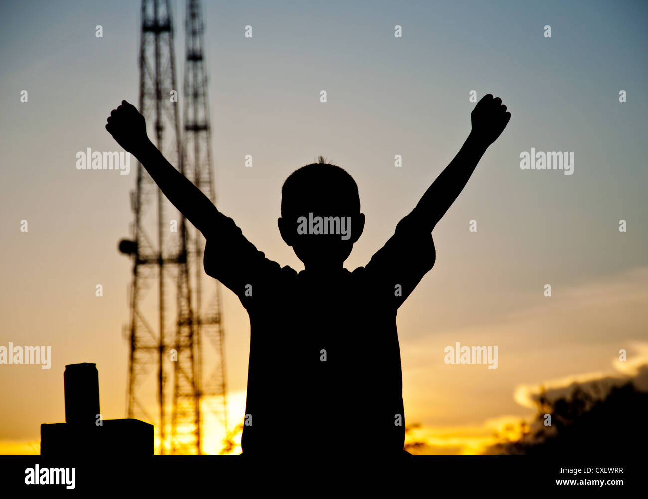 silhouette of happy and victory Stock Photo - Alamy