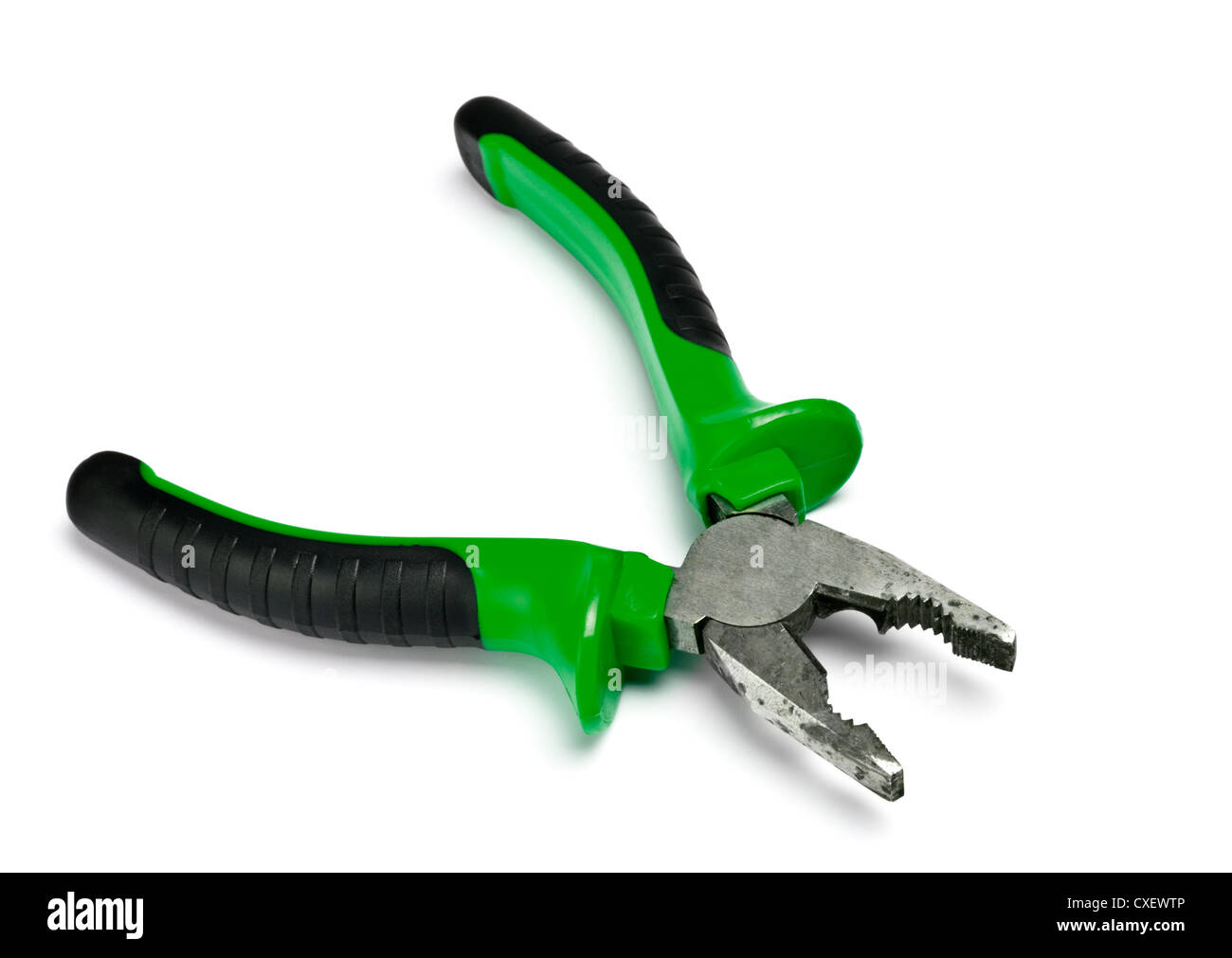 opened pliers with green handle Stock Photo - Alamy