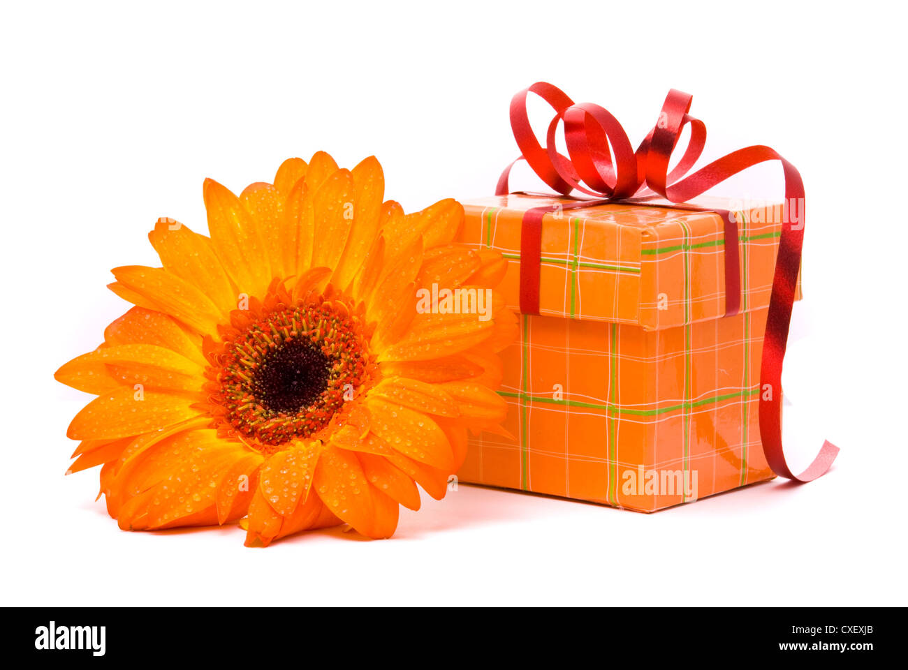 White gift box orange ribbon hi-res stock photography and images - Alamy