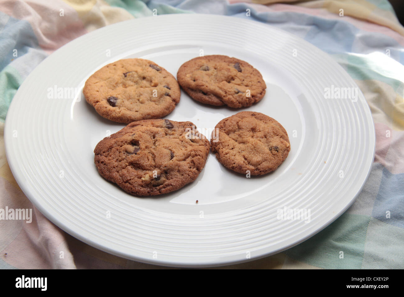Peanut Butter Chocolate Chip cookies on a plate Stock Photo - Alamy