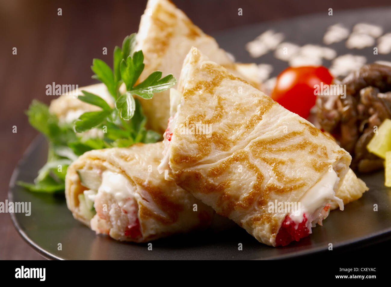 rolled pancakes stuffed Stock Photo - Alamy