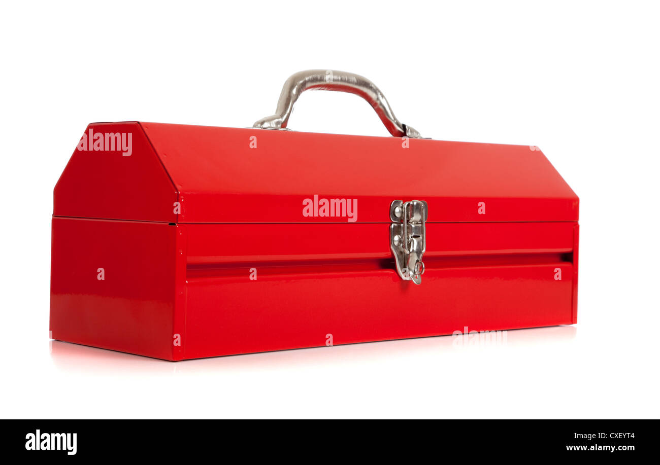 Red metal toolbox on a white background Stock Photo - Alamy