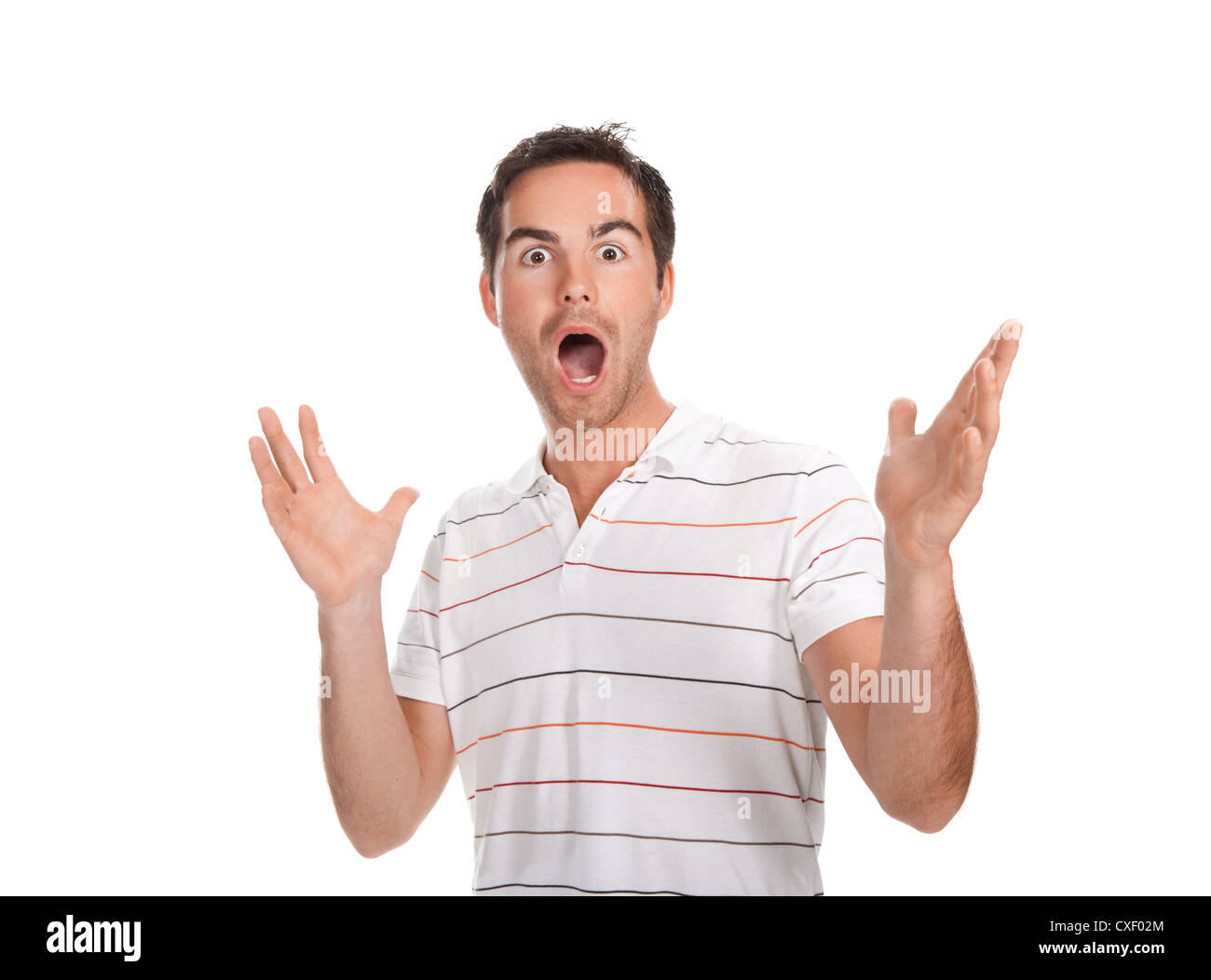 Portrait of young surprised man gesturing Stock Photo - Alamy