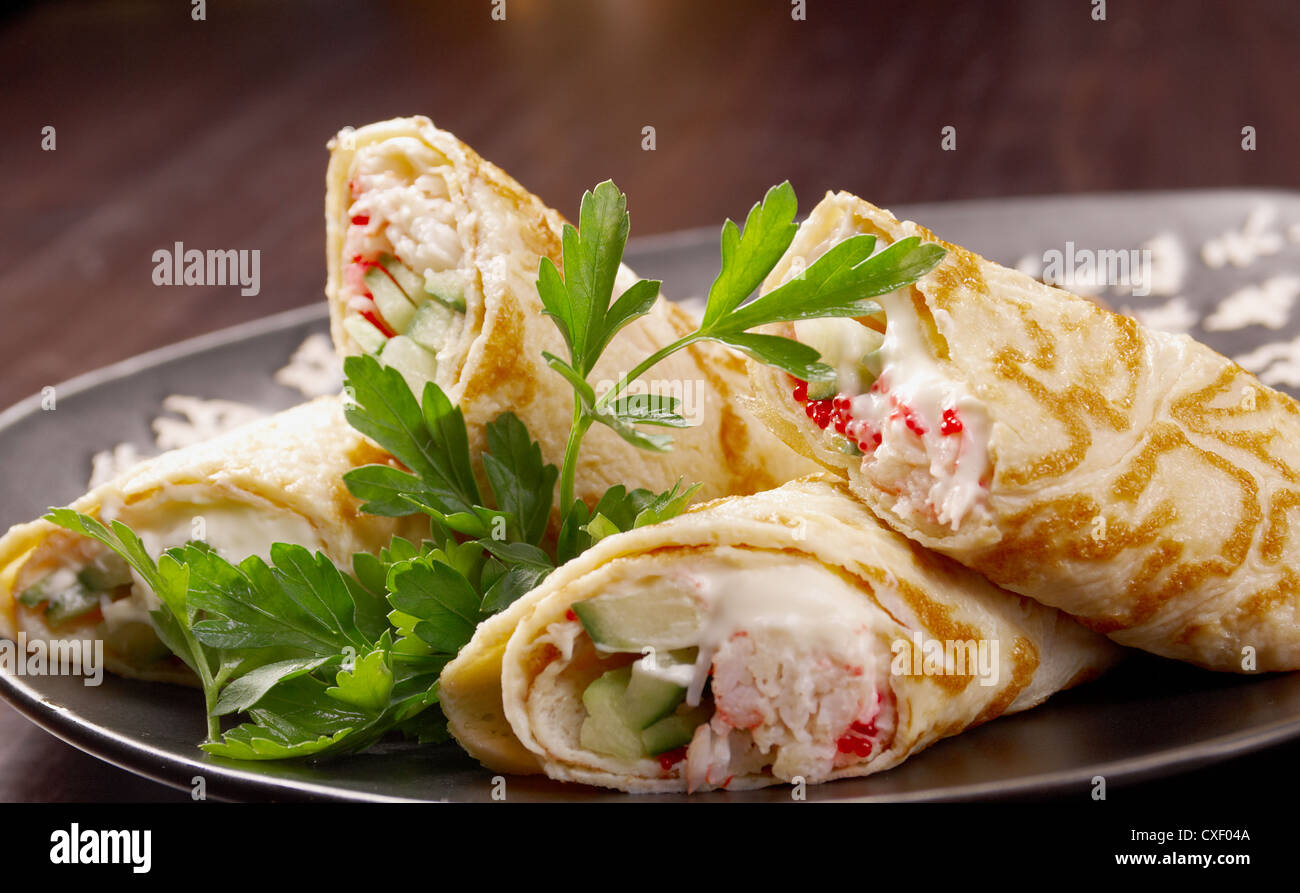 rolled pancakes stuffed Stock Photo - Alamy