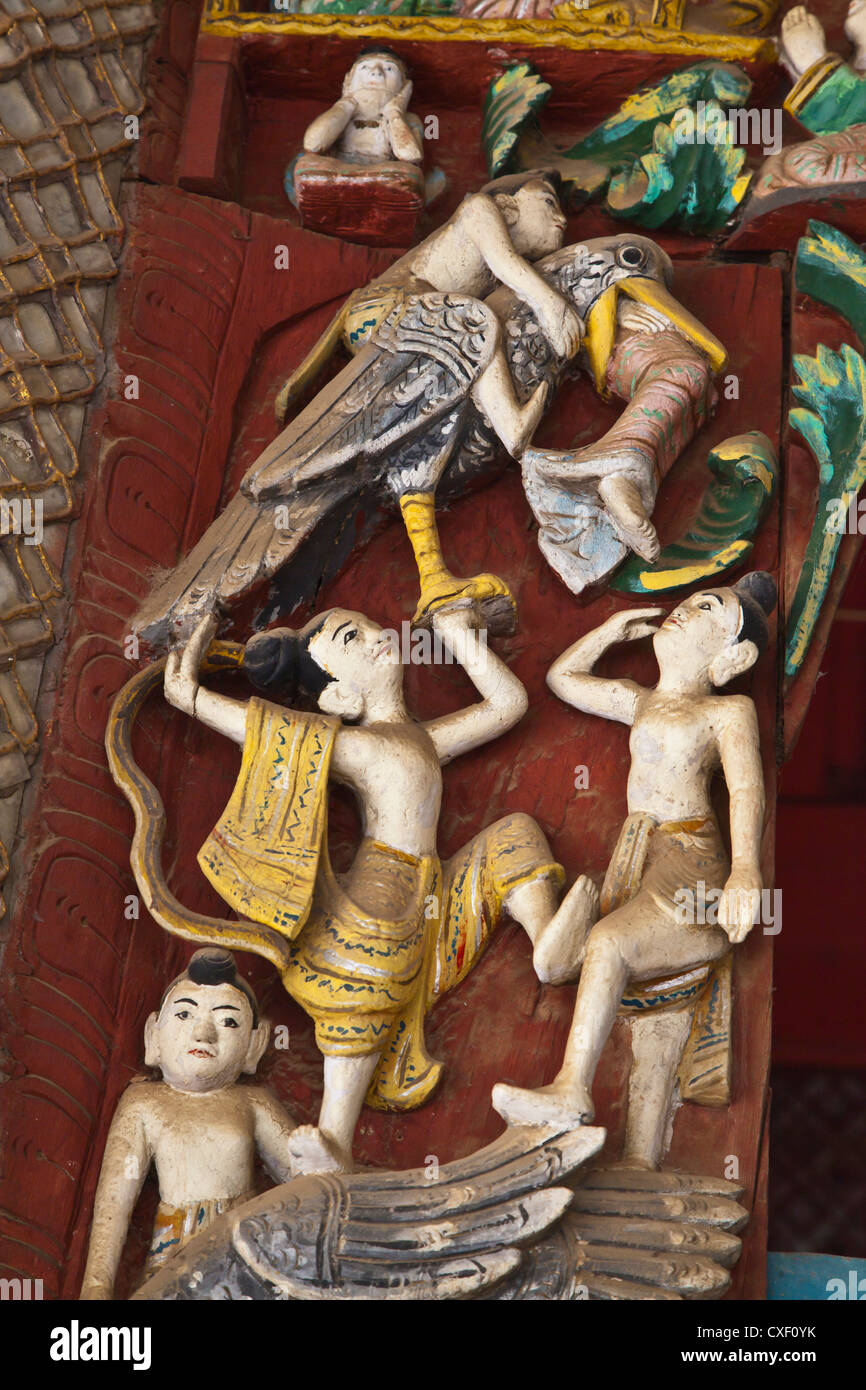 Historical wood carvings inside the SHWEZIGON PAGODA complex completed ...