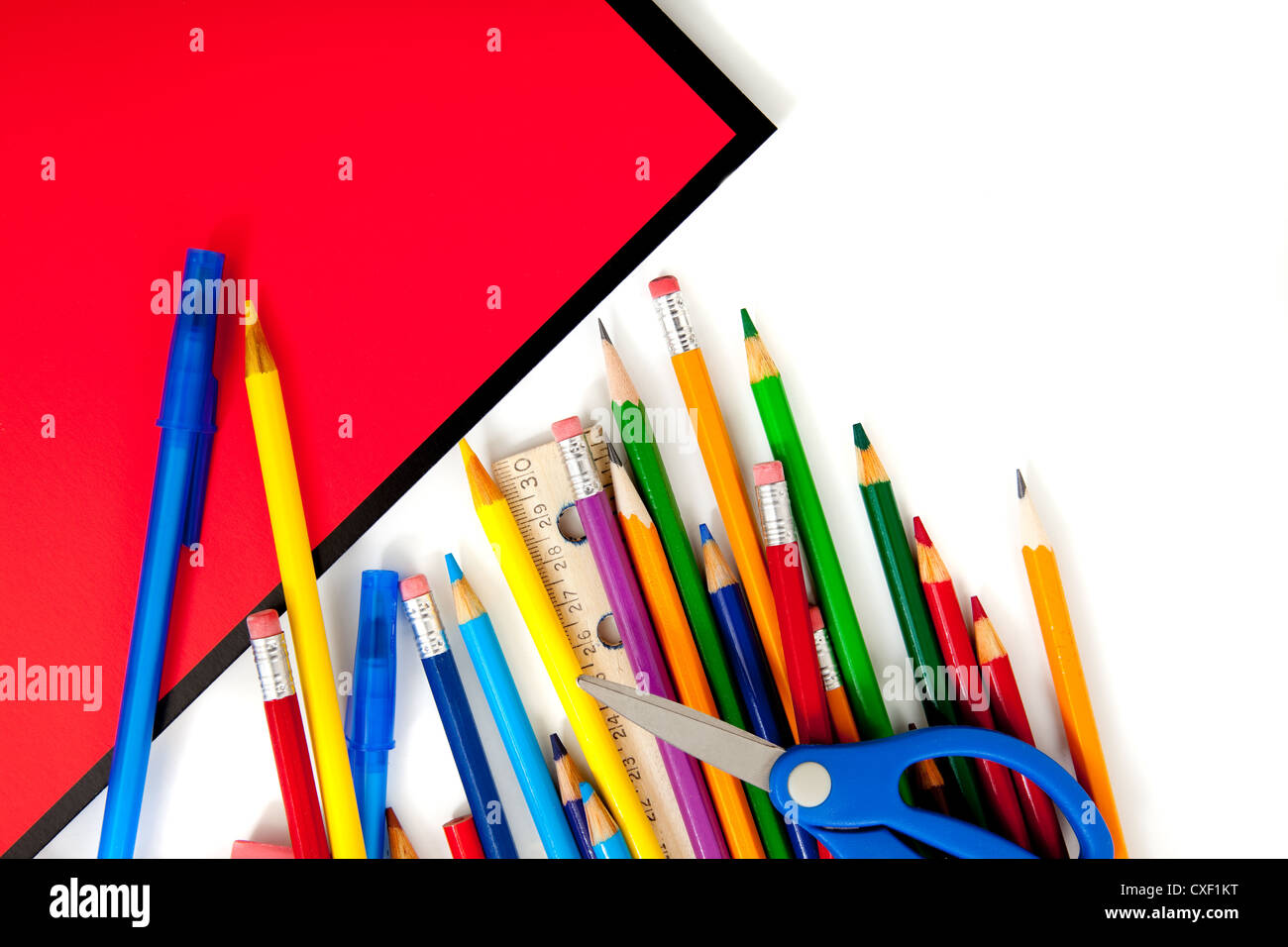 School supplies on a white background Stock Photo - Alamy