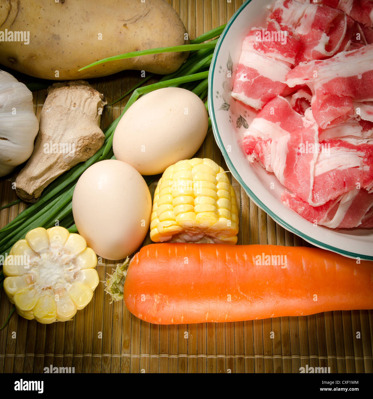 vegetables ingredient and fat beef slices Stock Photo - Alamy
