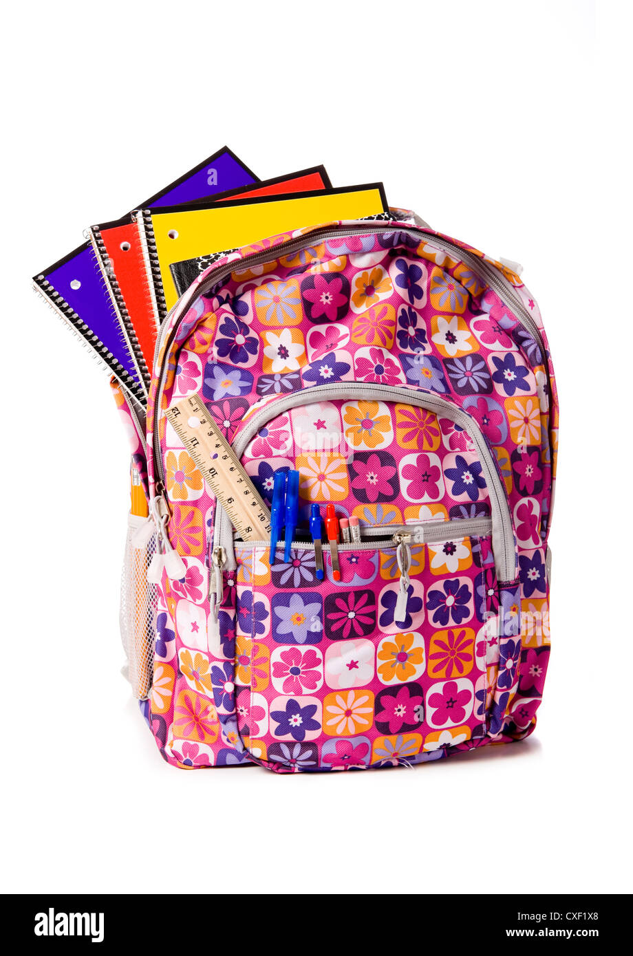 Colorful backpack with school supplies Stock Photo - Alamy