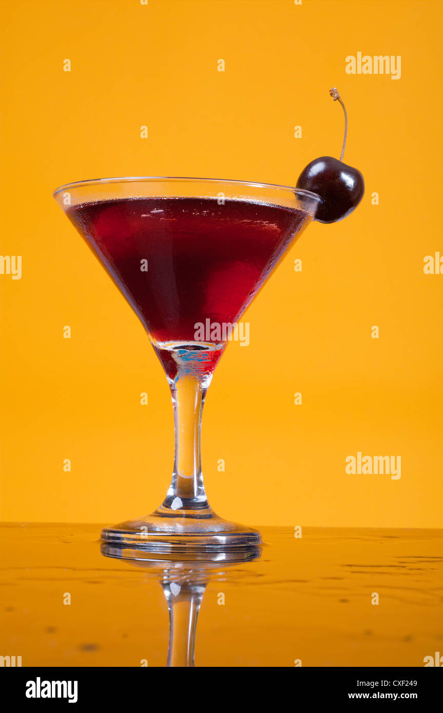 cocktail with cherry closeup Stock Photo - Alamy