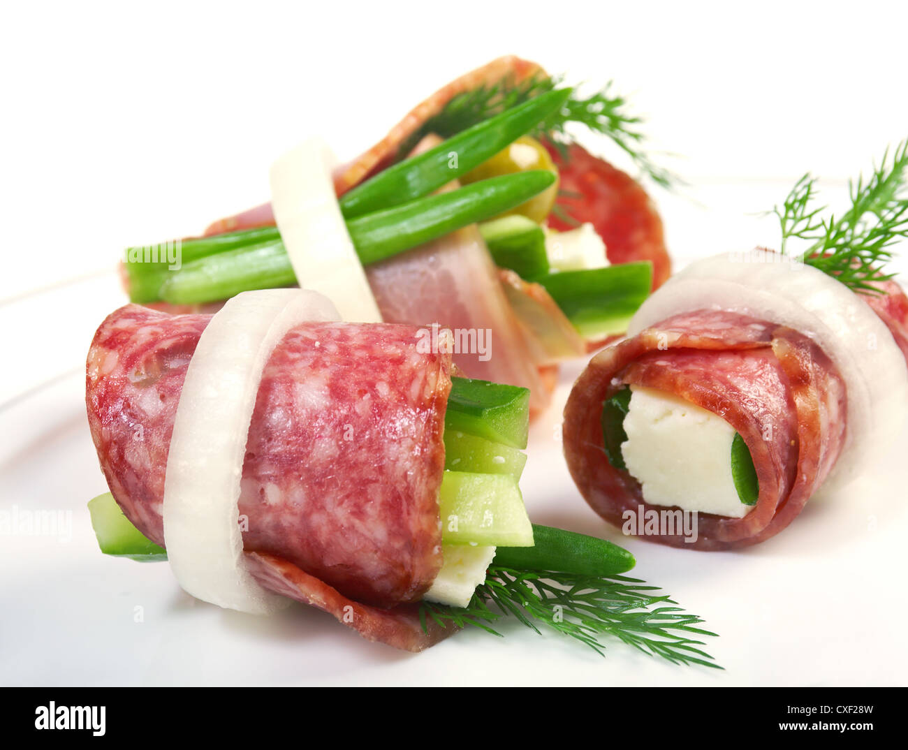 Canape platter with cheese, smoked sausage Stock Photo - Alamy