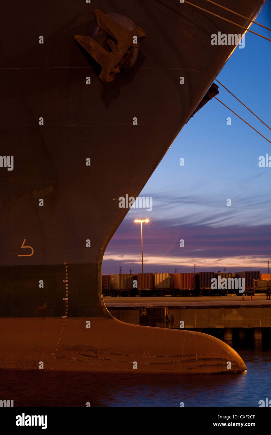 Bow of Container ship docked in harbor Stock Photo - Alamy