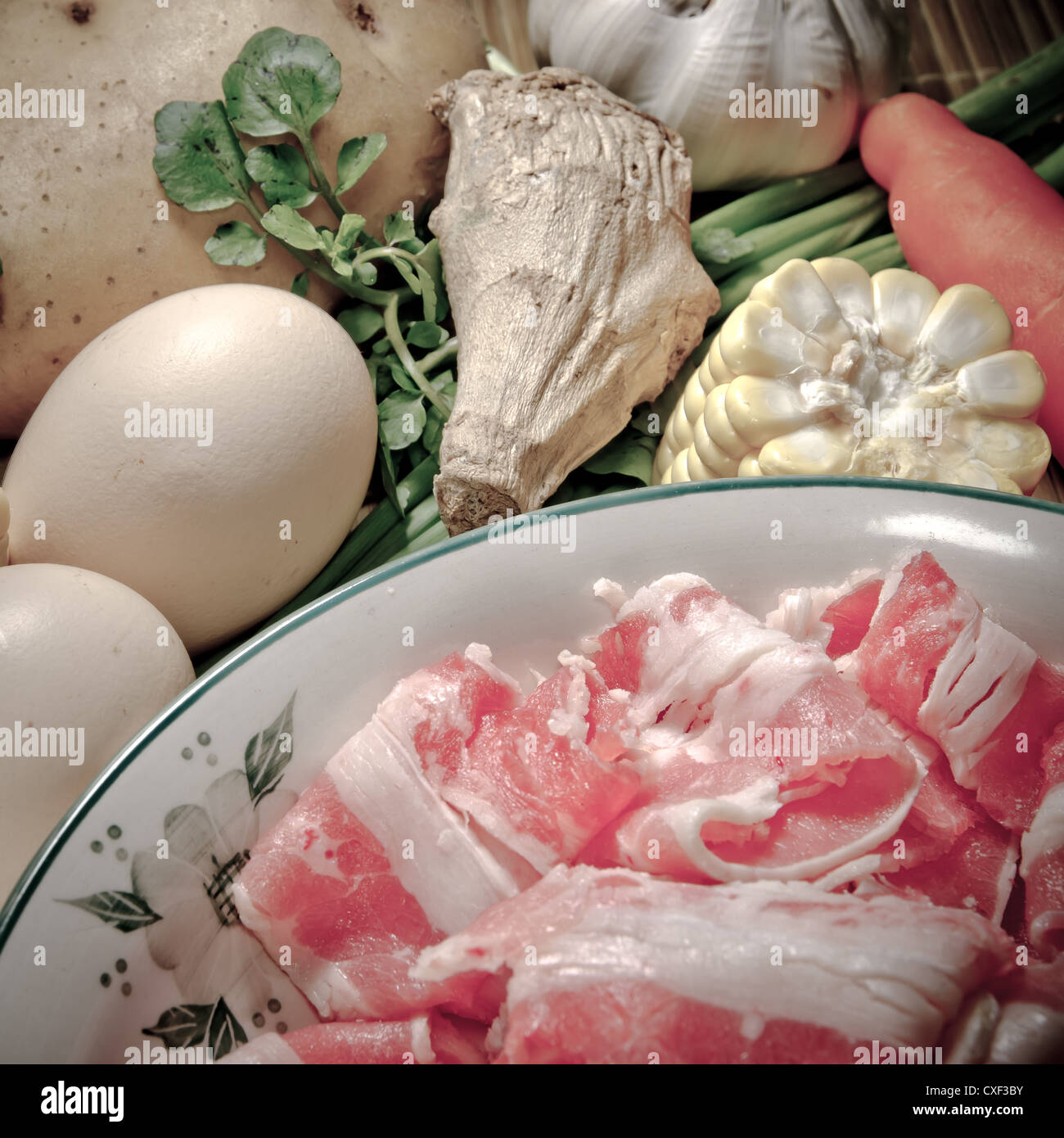 vegetables ingredient and fat beef slices Stock Photo - Alamy