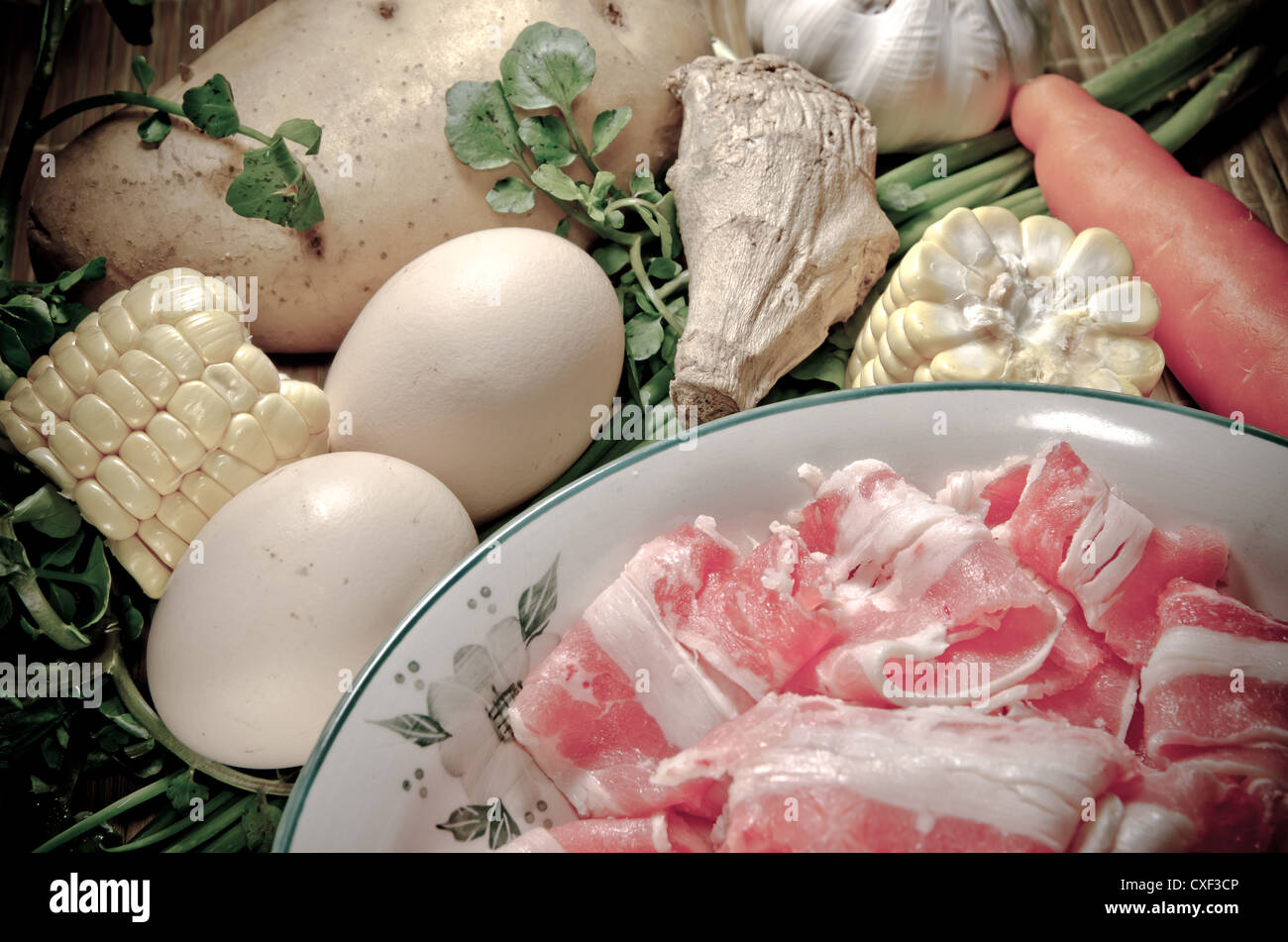 vegetables ingredient and fat beef slices Stock Photo - Alamy