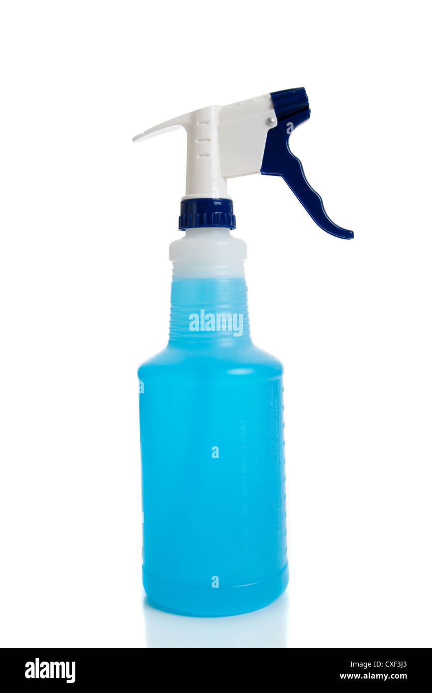 Spray bottle with blue cleaning chemical on a white background Stock ...