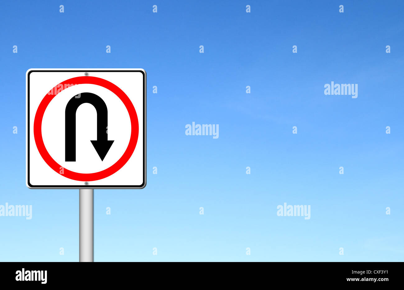 Turn back road sign over blue sky blank for text Stock Photo - Alamy