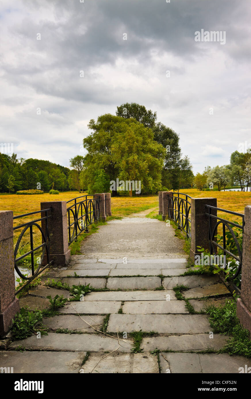 stone bridge to meadow Stock Photo - Alamy