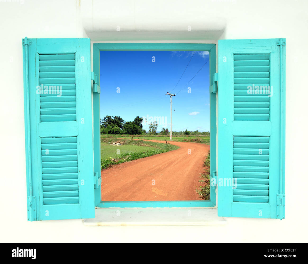 Greek Style windows with soil curve road view Stock Photo - Alamy