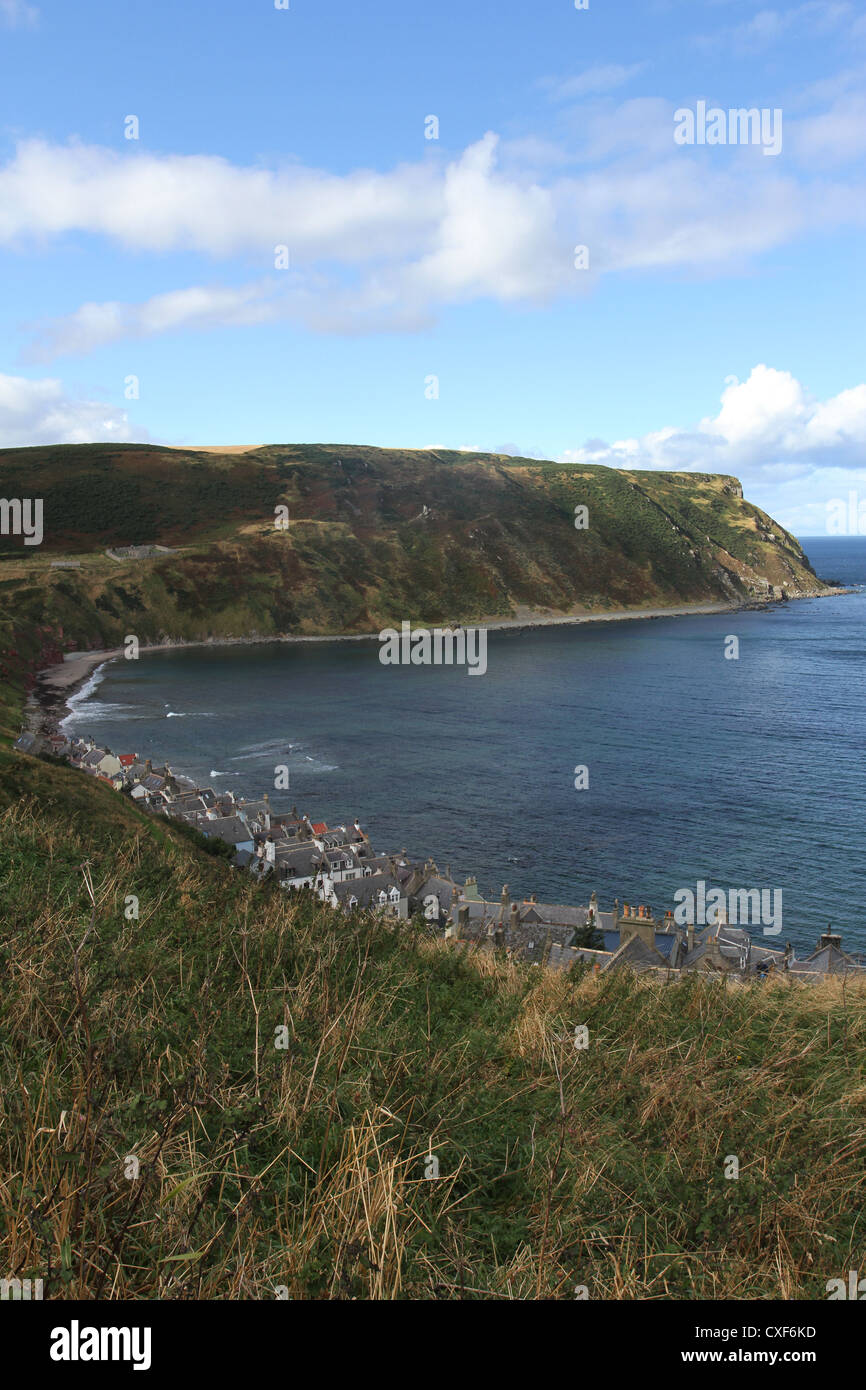Elevated view of Gardenstown and Gamrie bay Scotland September 2012 ...