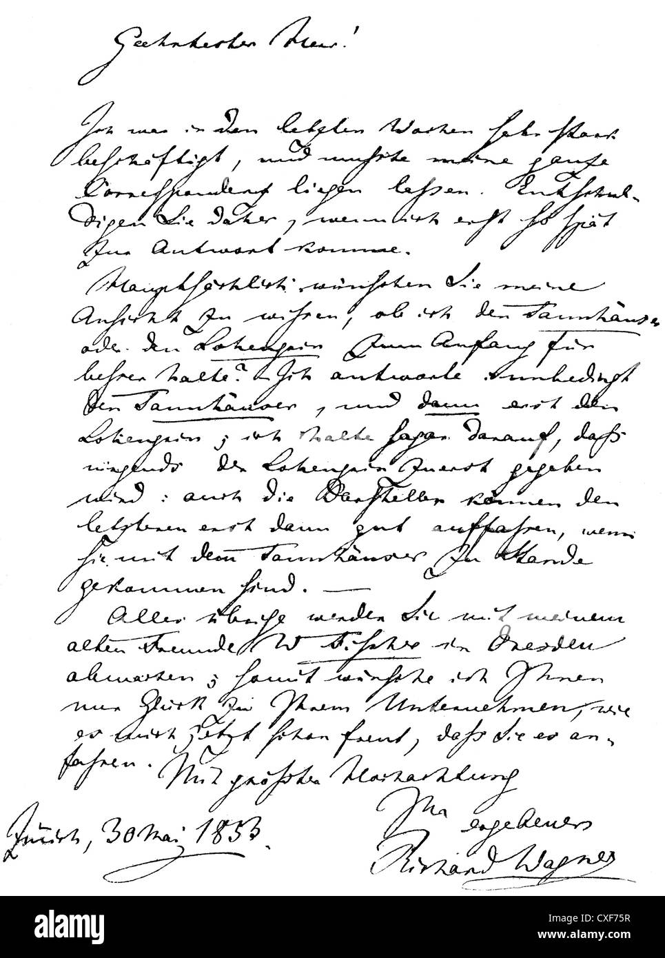 Handwriting of Wilhelm Richard Wagner 1813 - 1883, a German composer ...