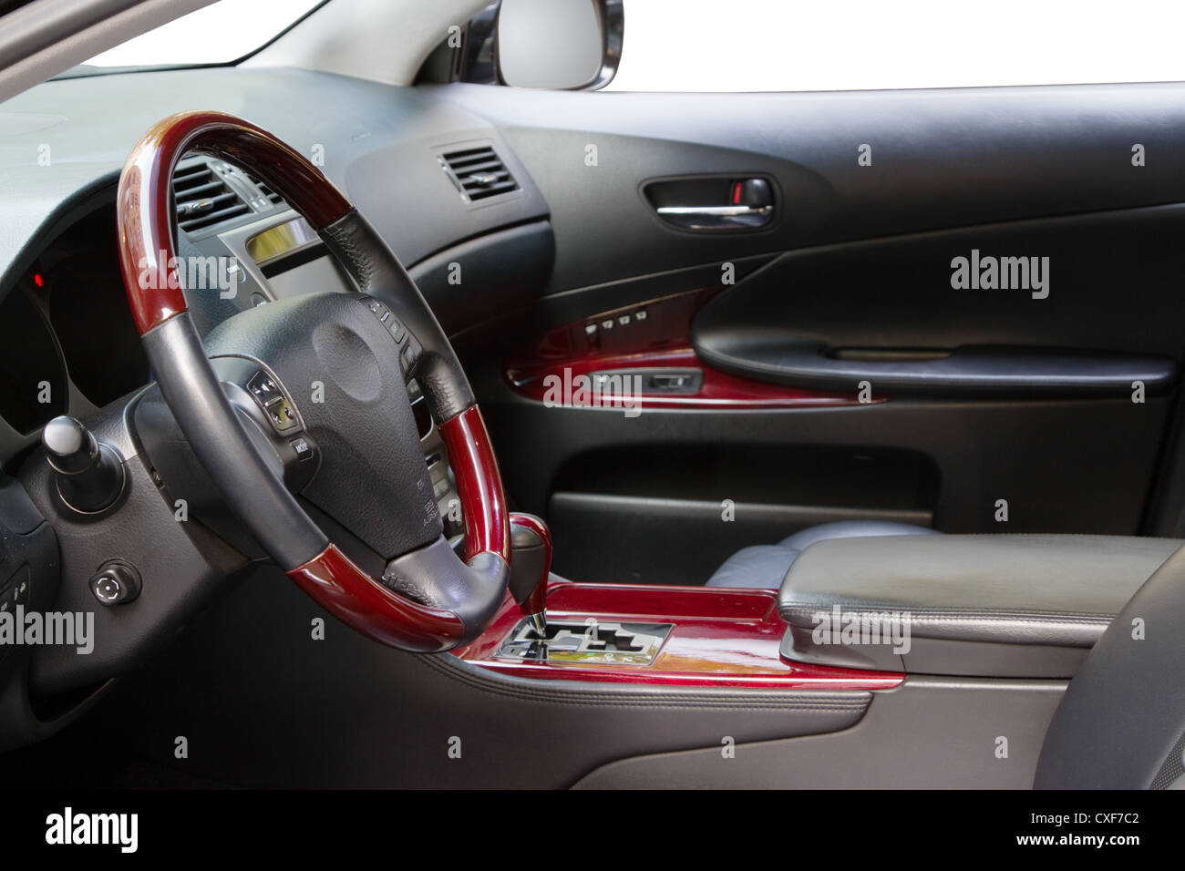 Interior of a luxury car with mahogany finish Stock Photo - Alamy