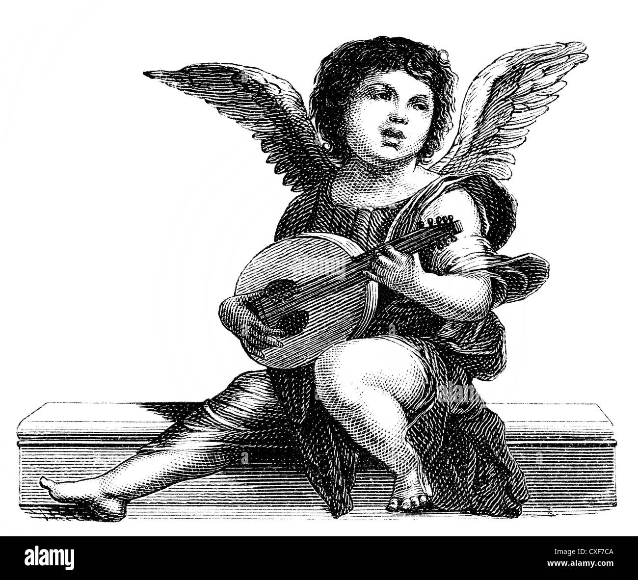 Historic drawing, angel making music Stock Photo - Alamy