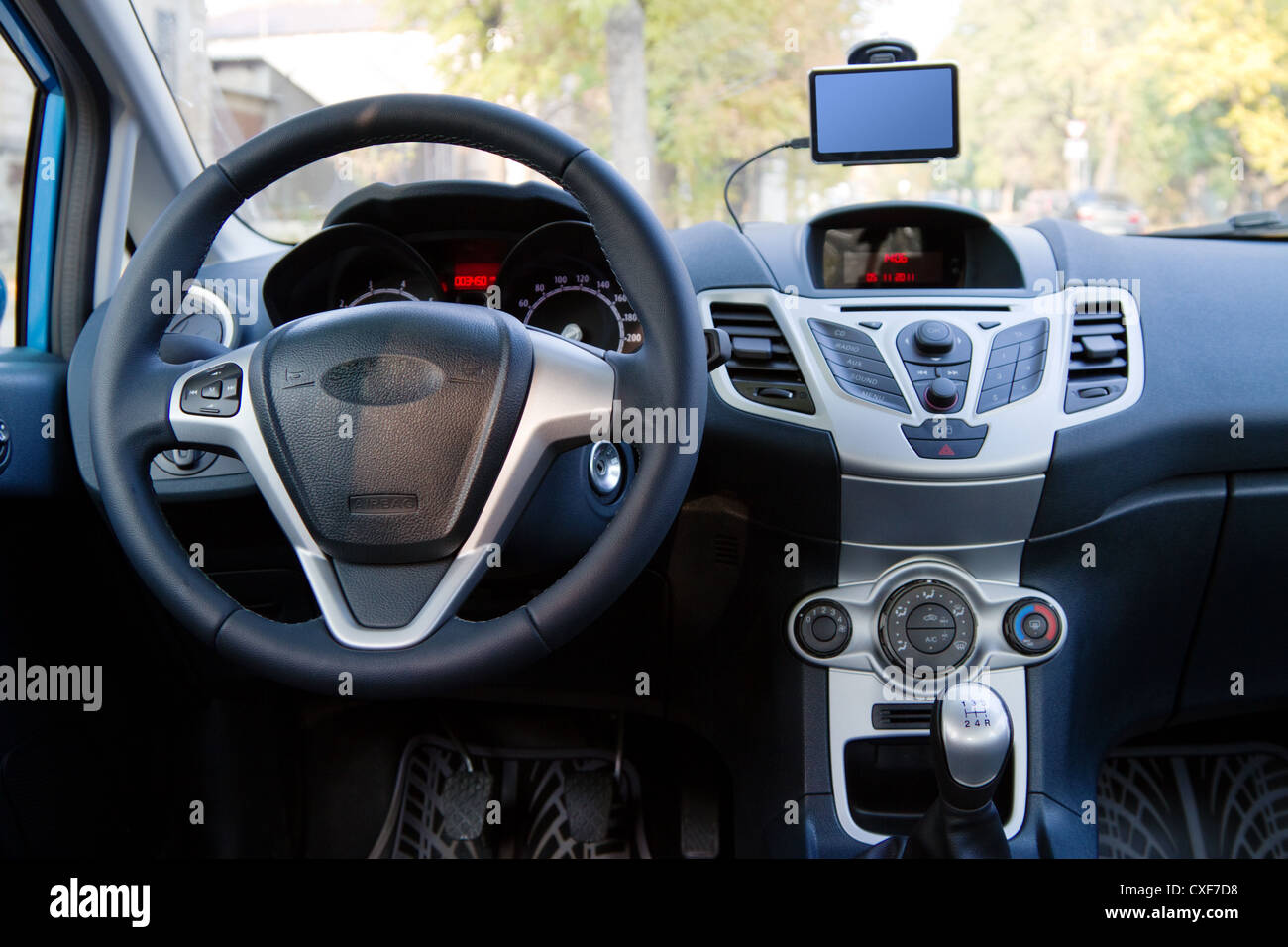 Interior of a modern car, steering wheel and dashboard Stock Photo - Alamy