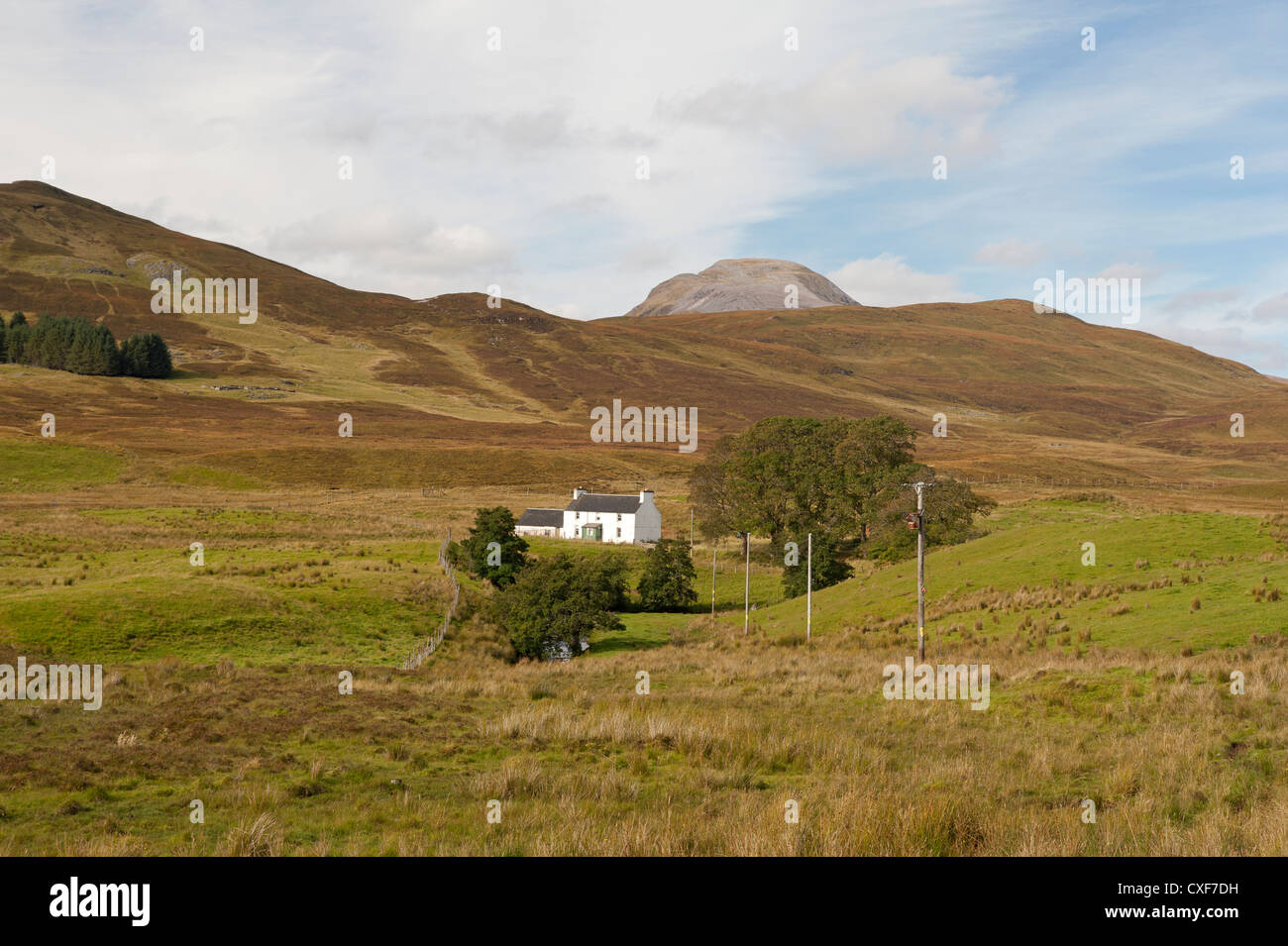 Ledbeag Farm at Inchnadamph with Canisp mountain peak showing beyond ...