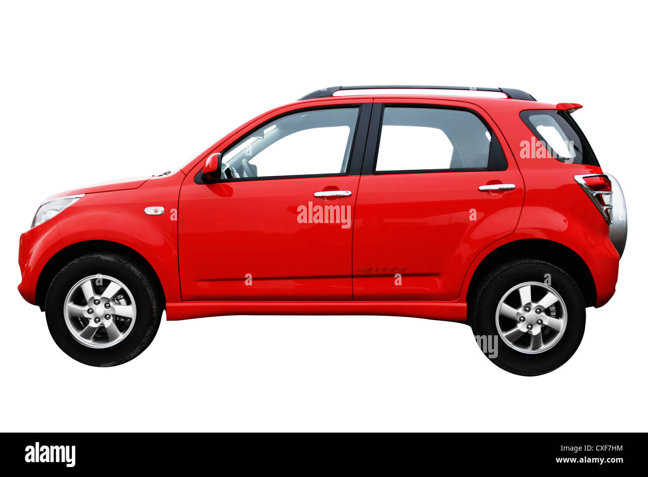 Red modern new car isolated on white background, side view Stock Photo ...