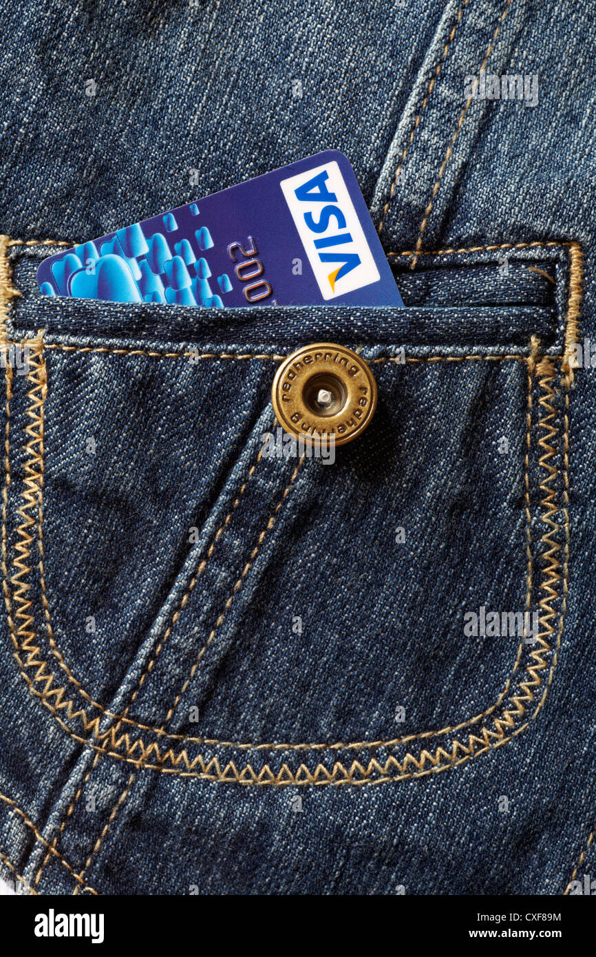 Visa card in denim pocket - denim material, denim fabric, denim texture ...