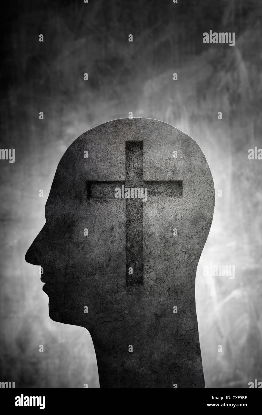 Conceptual image of a head with a christian cross symbol Stock Photo ...