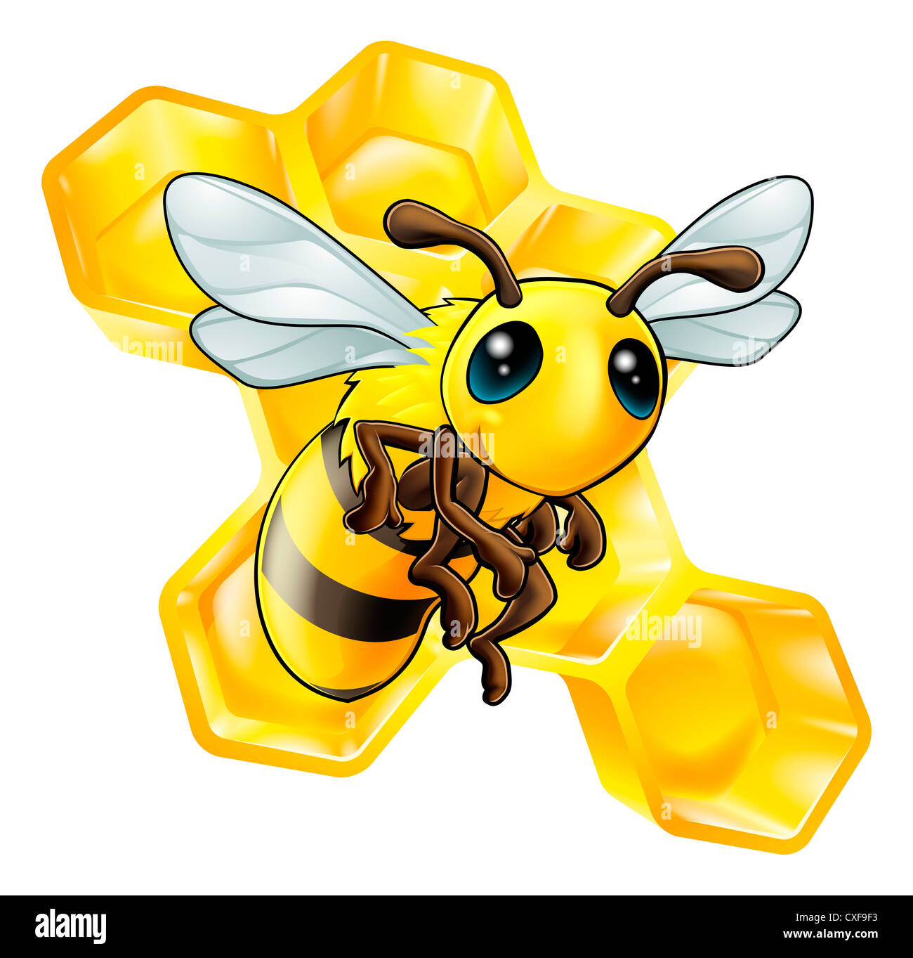 An illustration of a smiling cartoon bee with honeycomb Stock Photo - Alamy