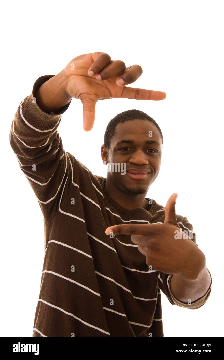 African young man doing a frame with his hand (focus on the eyes Stock ...
