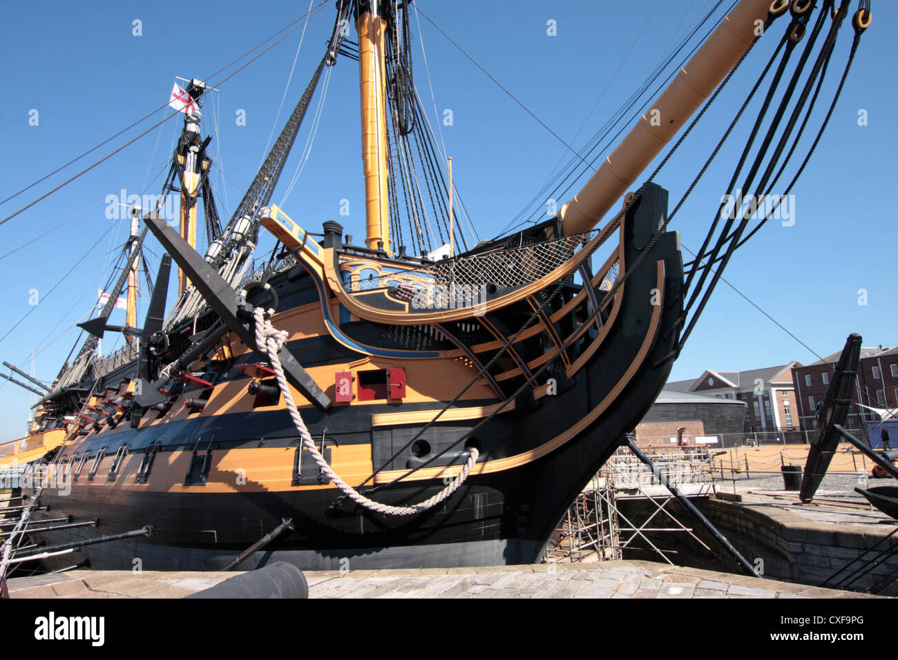 HMS Victory undergoing major renovation notice no figurehead and upper ...
