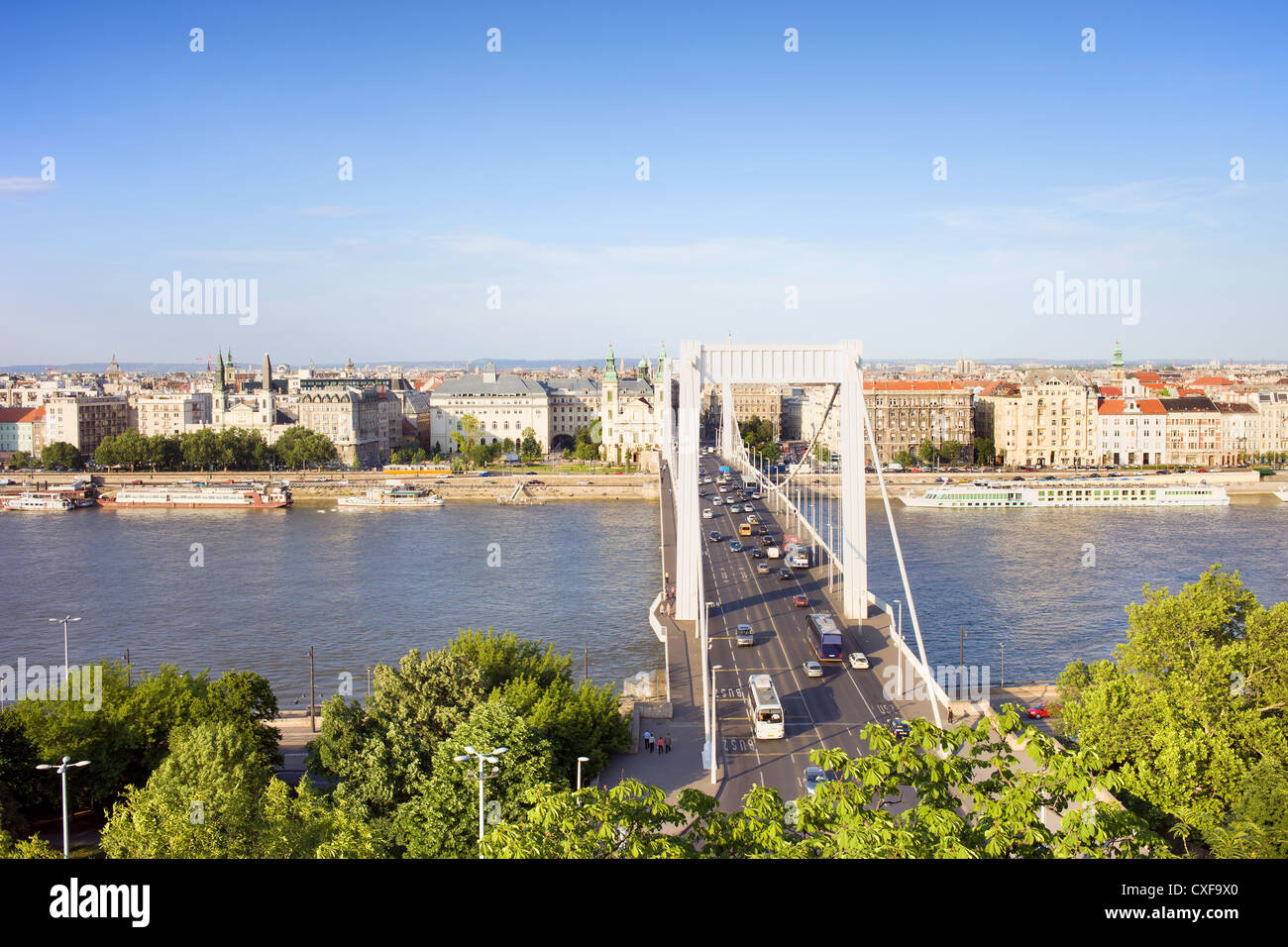 City of Budapest skyline with Elizabeth Bridge over the Danube river in ...
