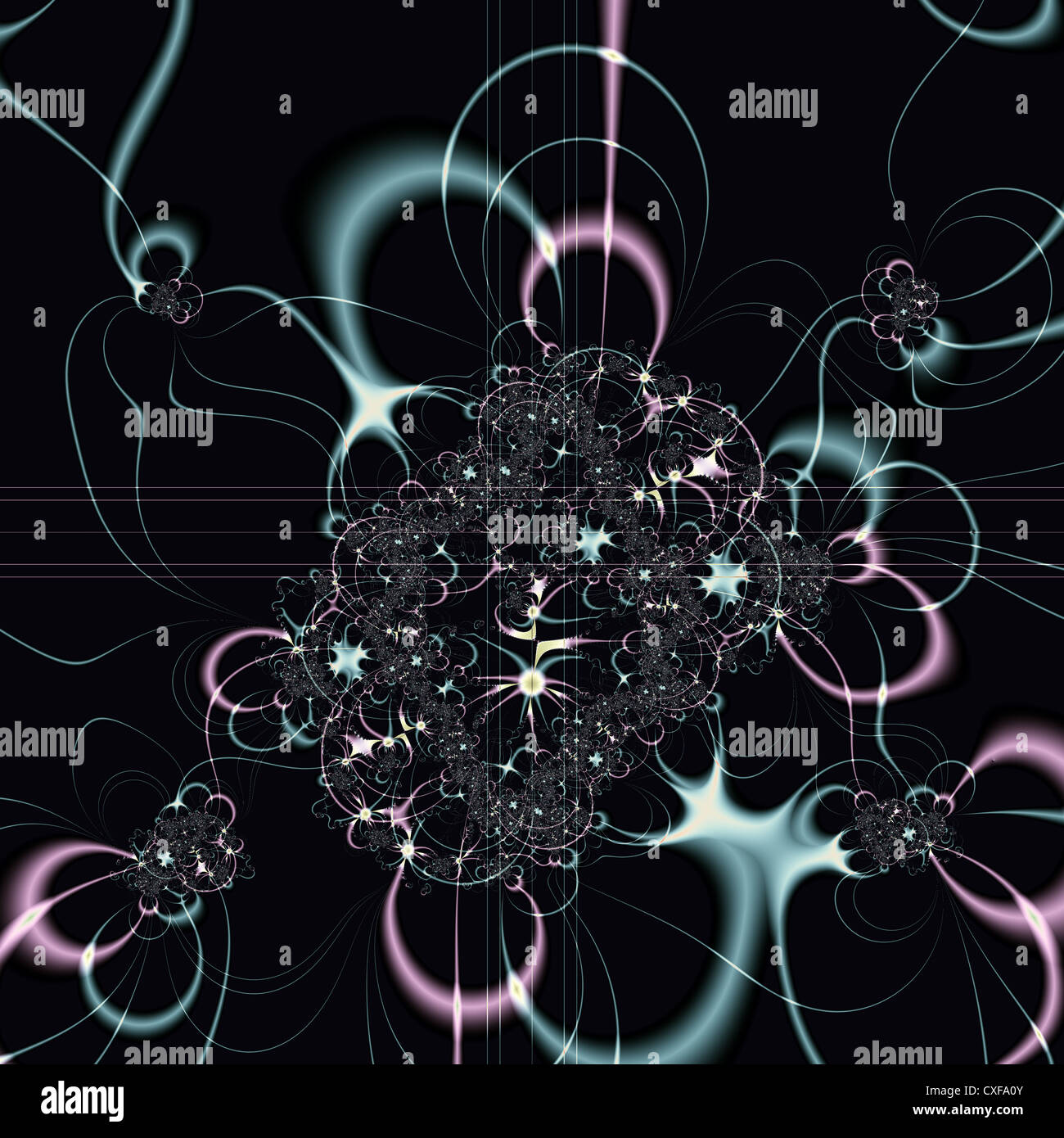 Funky fractal art design in blue and purple on black background Stock ...