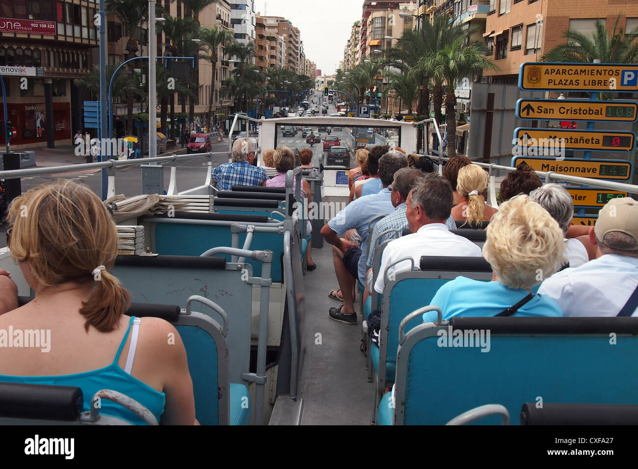 Tourists on an open top bus in Majorca Spain Stock Photo - Alamy