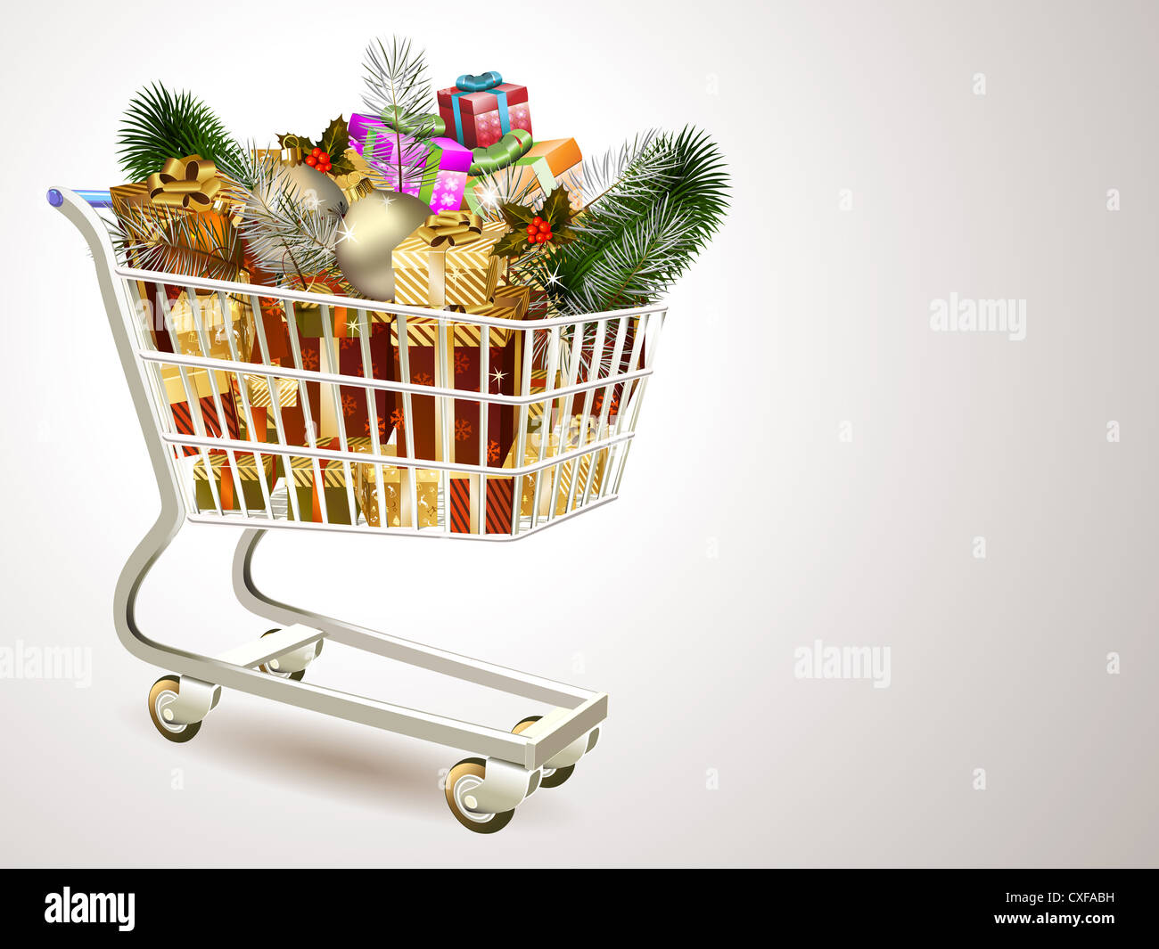 illustration of cart full of gift box Christmas decoration Stock Photo ...
